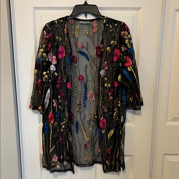 Catherines | Tops | Catherines Black Sheer Duster Cardigan Floral ...